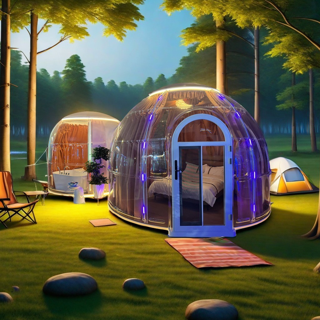 New Design Polycarbonate Dome Tent Modular Prefab PC Double Bubble Dome ...